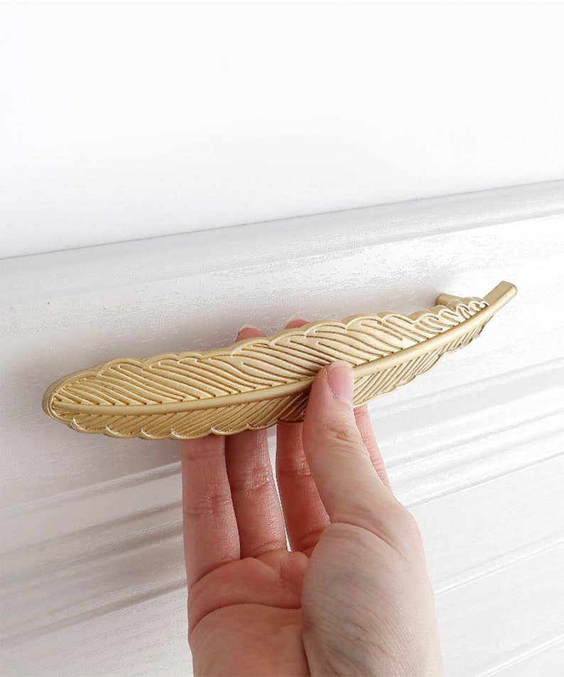 3.75 5 Solid Brass Leaf Handles Modern Gold - Etsy