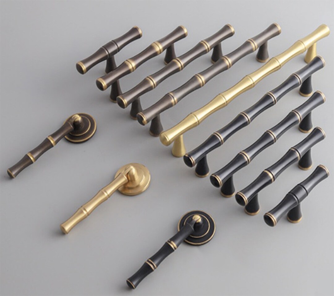 2.5" 3.75 5" 6.3" Solid Brass Bamboo Bar Cabinet Pulls Kitchen Drawer Drop Pulls Bronze Dresser ...