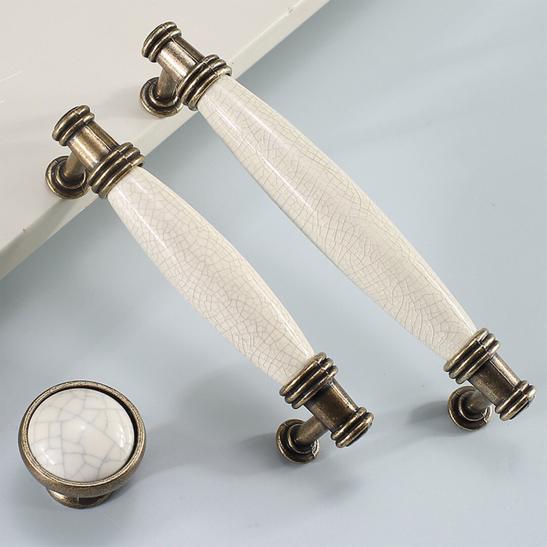 3.75 5 White Crack Ceramic Kitchen Drawer Pulls European Style Retro ...