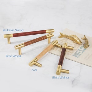 10 12.7 Pure Copper Wood High-grade Long Cabinet Handles Pulls Knobs ...