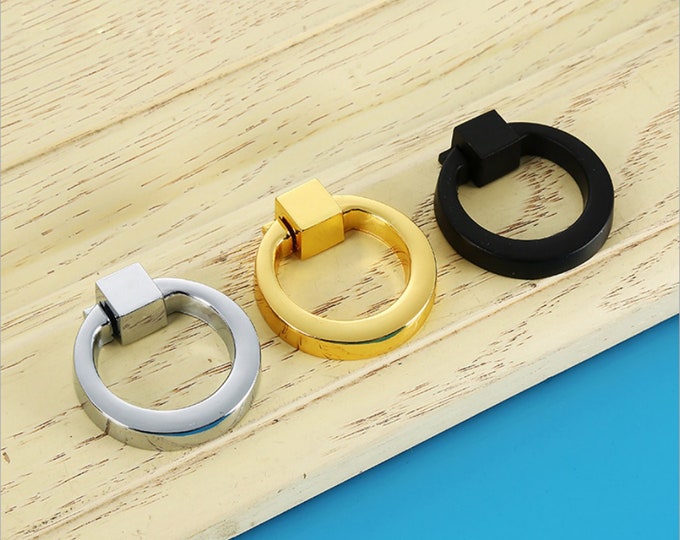 Brushed Gold Round Knob Drawer Handles Black Annual Ring Dresser Handle ...