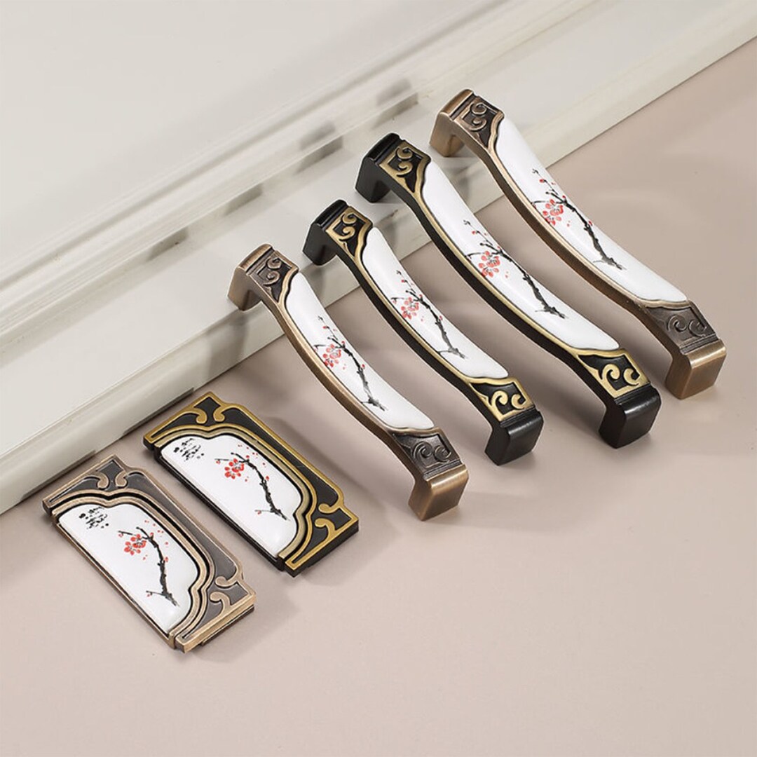 3.755 Asian Kitchen Cabinet Flat Pulls Ceramic Drawer Pulls Rustic ...