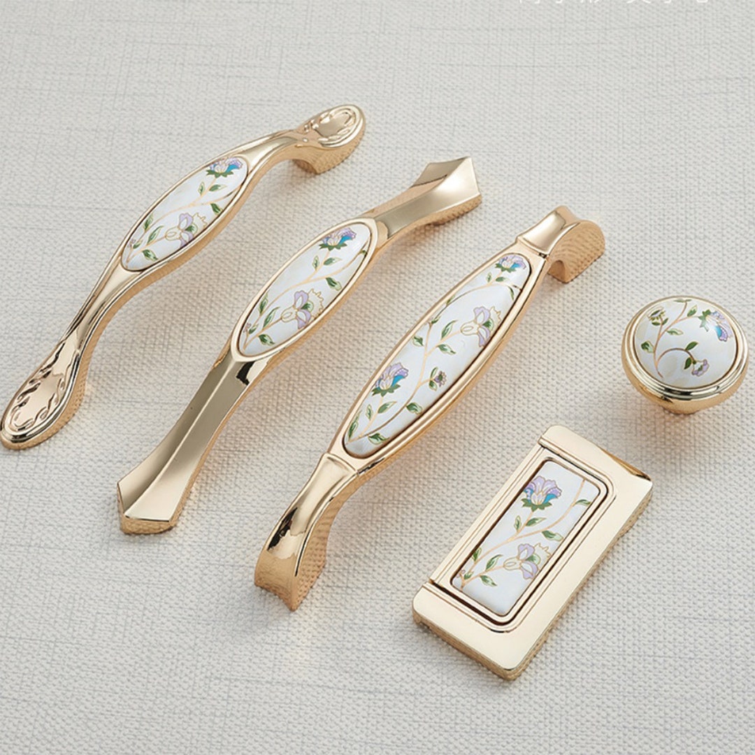 3.75" 5" White Print Ceramic Kitchen Drawer Knobs Pulls Cupboard ...