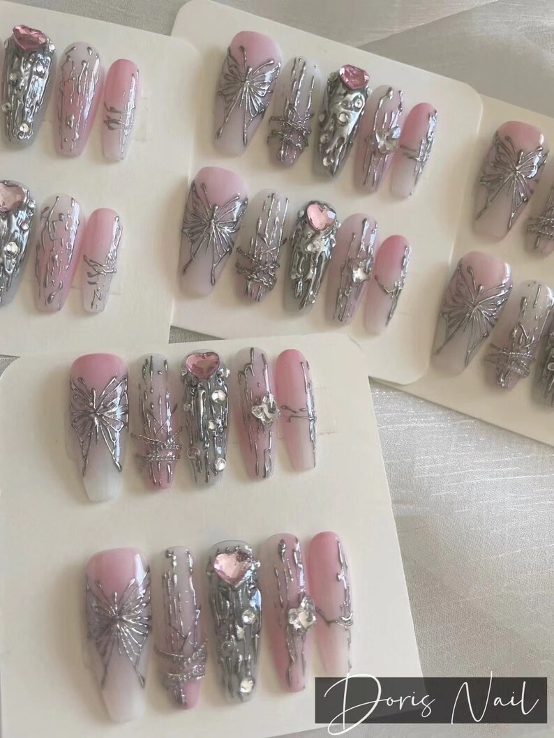 Pink Gradient White Punk Y2k Style Silver Hand-painted - Etsy