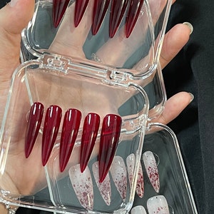 Sanguineous Song-blood Red Clear Gel Minimalist Style Handmade Pointy ...