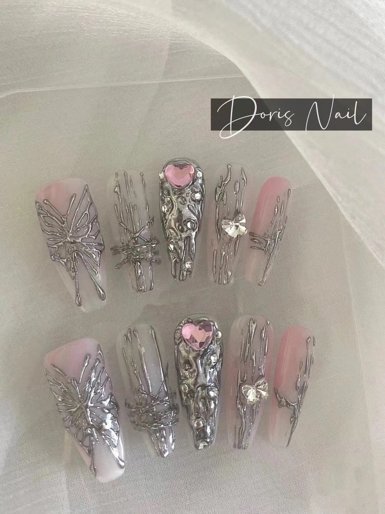 Pink Gradient White Punk Y2k Style Silver Hand-painted - Etsy