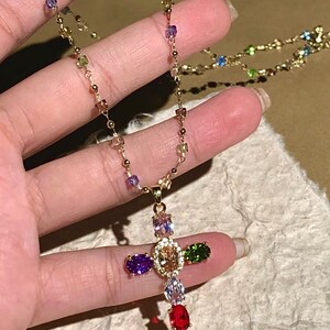 Colorful Rhinestone Cross Crystal Necklace Niche Premium Clavicle Chain ...