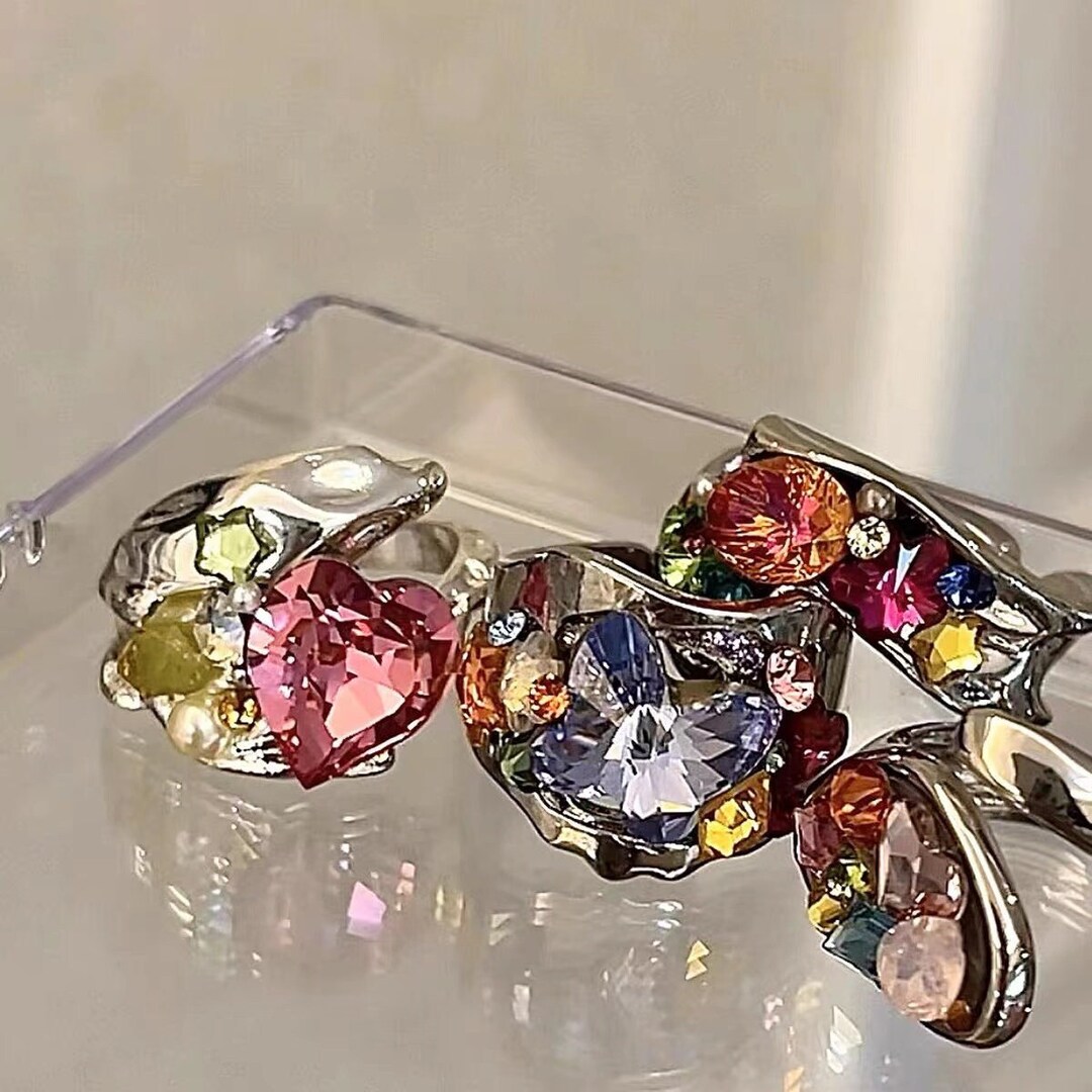Colorful Diamond Handmade Sliver Ring Luxurious Butterfly Love ...