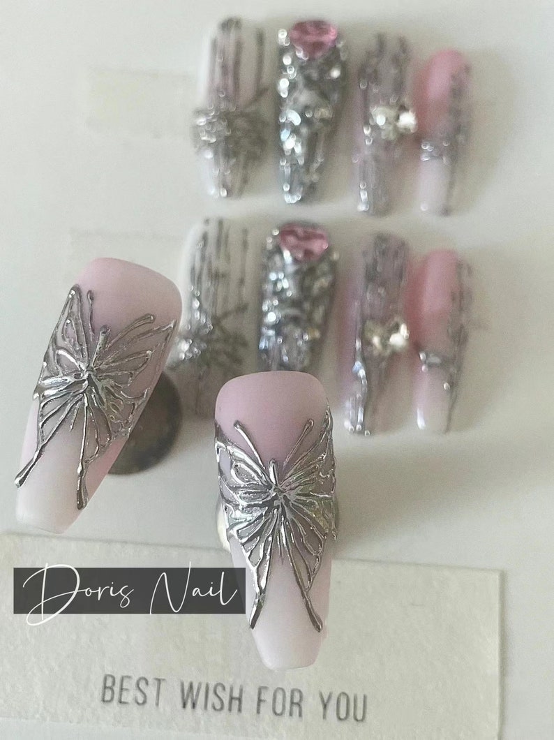 Pink Gradient White Punk Y2k Style Silver Hand-painted - Etsy