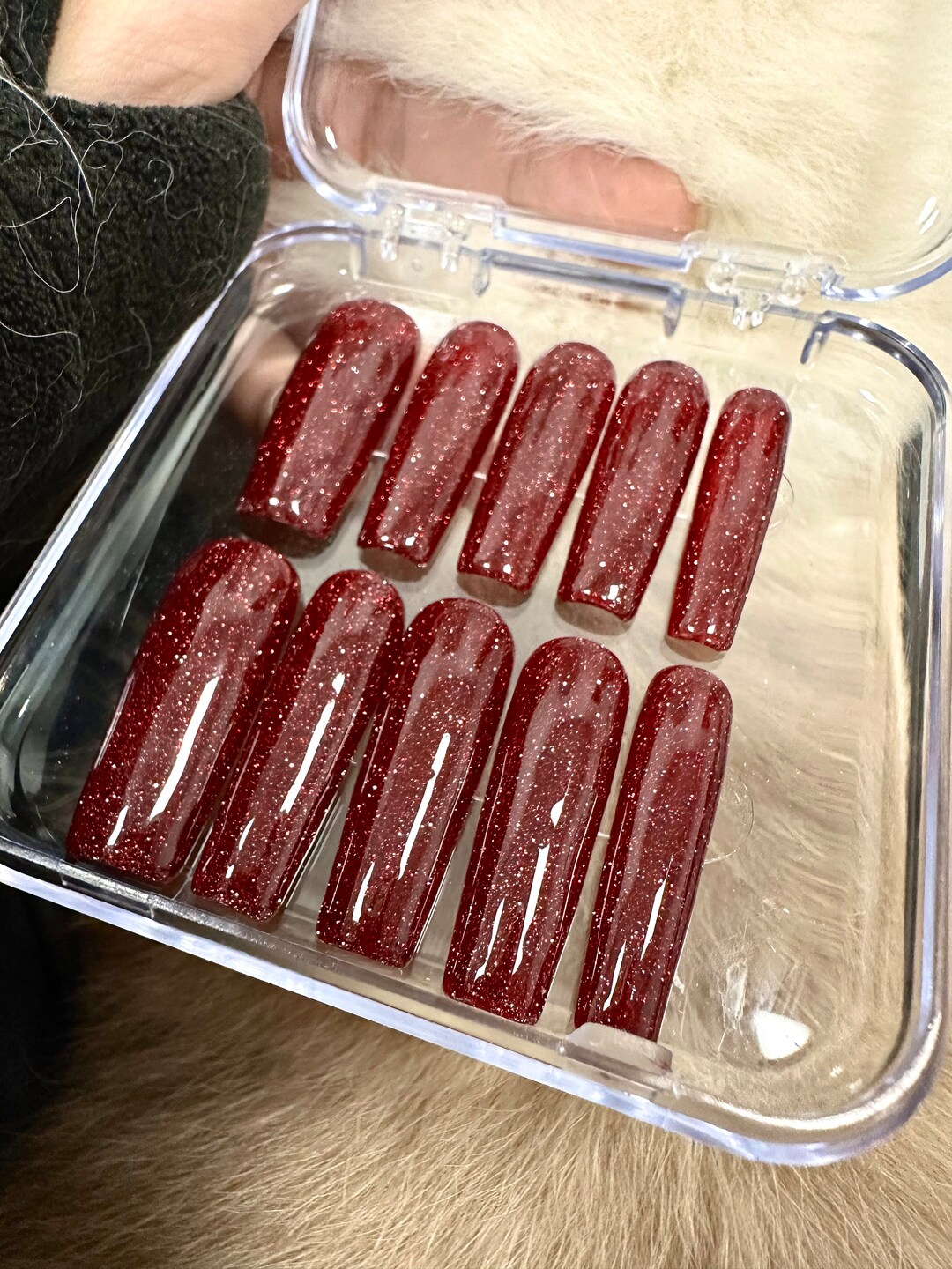 Shaking Red-shiny Red Glitter Stunning Gel Nails Handmade Press on ...