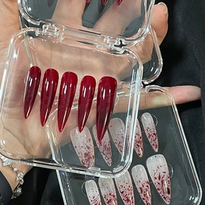 Sanguineous Song-blood Red Clear Gel Minimalist Style Handmade Pointy ...