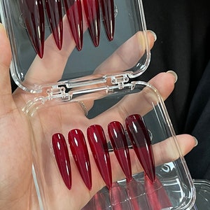 Sanguineous Song-blood Red Clear Gel Minimalist Style Handmade Pointy ...