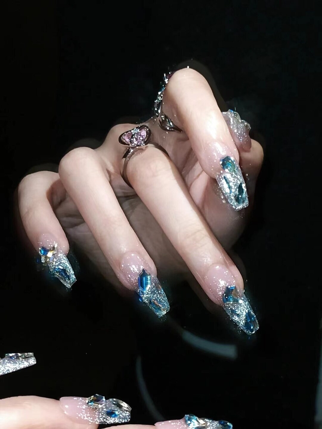 Diamond Long Nails Shiny Long Coffin Handmade Press on Nail Luxury ...