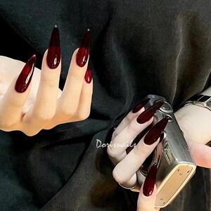 Sanguineous Song-blood Red Clear Gel Minimalist Style Handmade Pointy ...