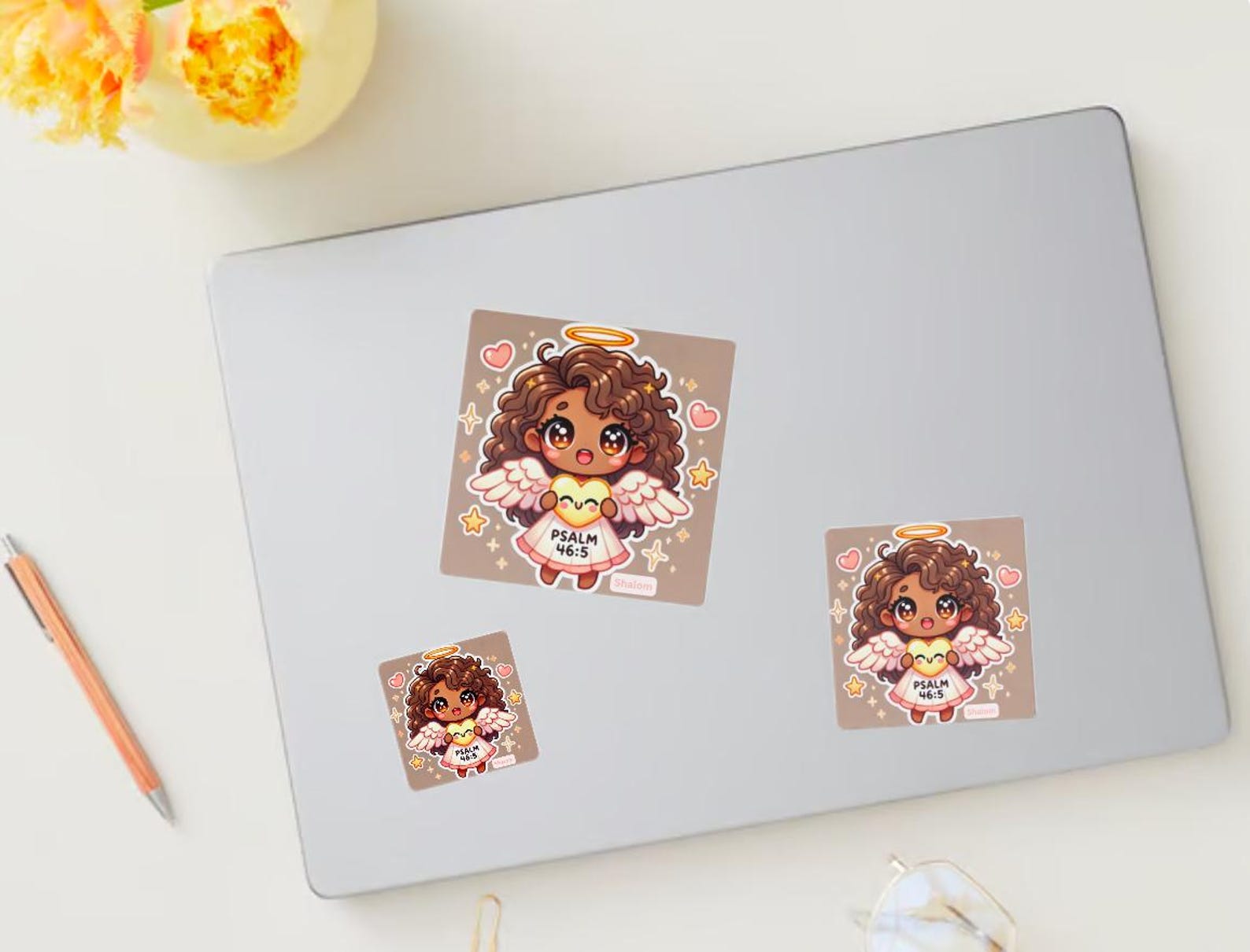 Shalom Kawaii Angel Sticker | Psalm 46:5 | Cute Little Girl Anime Style ...