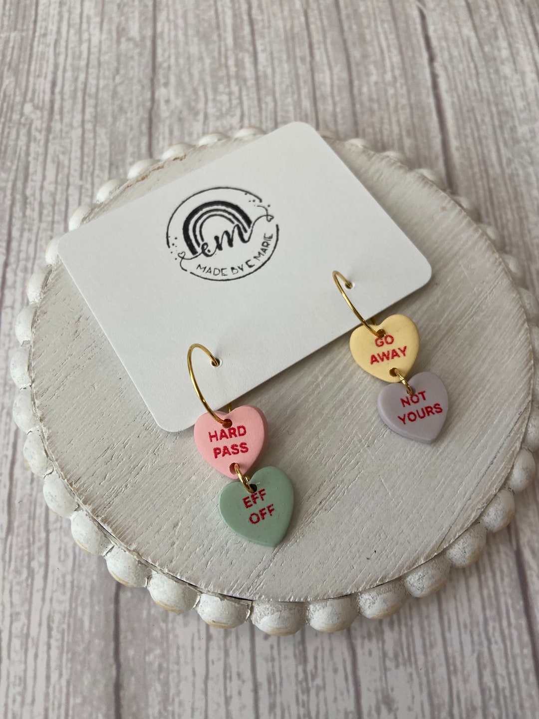 Gold Anti Conversation Heart Hoop Earrings | Polymer Clay Earrings ...