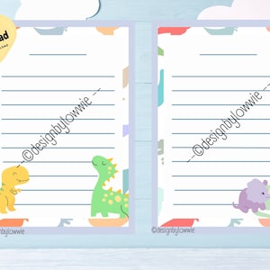 Dinosaur Themed Letter Writing Paper for Kids Children 8 Designs A4 ...