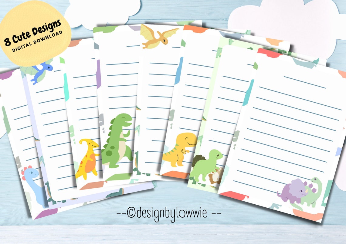Dinosaur Themed Letter Writing Paper for Kids Children | 8 Designs | A4 ...