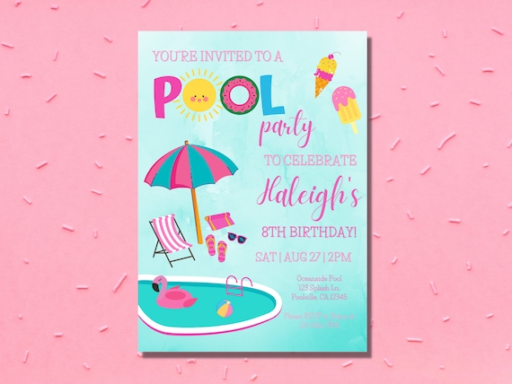 Pool Party Invitation Pool Party Invitation Editable | Etsy