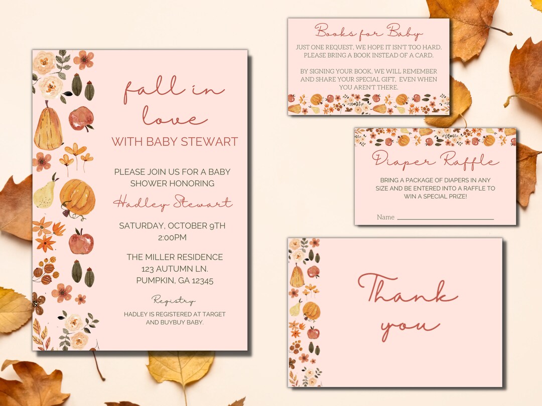 Fall Pumpkin Baby Shower Invitation Set: Editable Template (digital ...