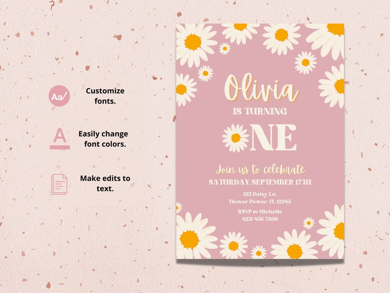 Daisy Invitation Daisy Birthday Invitation Template 1st - Etsy