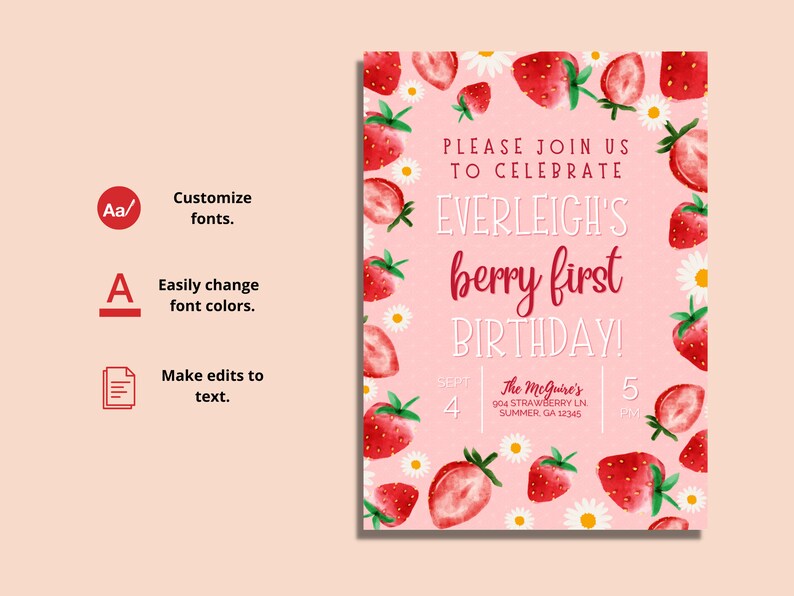 Berry First Birthday Invitation Berry 1st Birthday - Etsy