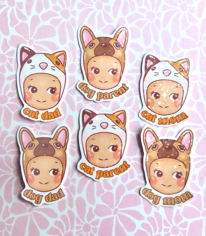 Pet Parent Holographic Sonny Angel Stickers: Cat and Dog Vinyl Stickers ...