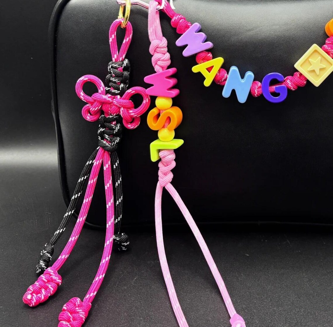 Custom Letter Charms,hot Pink Rope Bag Charms With Color Letters ...