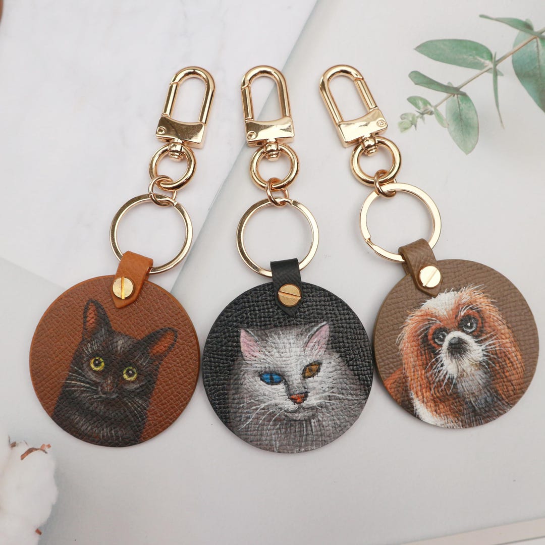 Custom Pet Keychain,hand-painted Leather Pet Portrait Bag Tag,custom ...