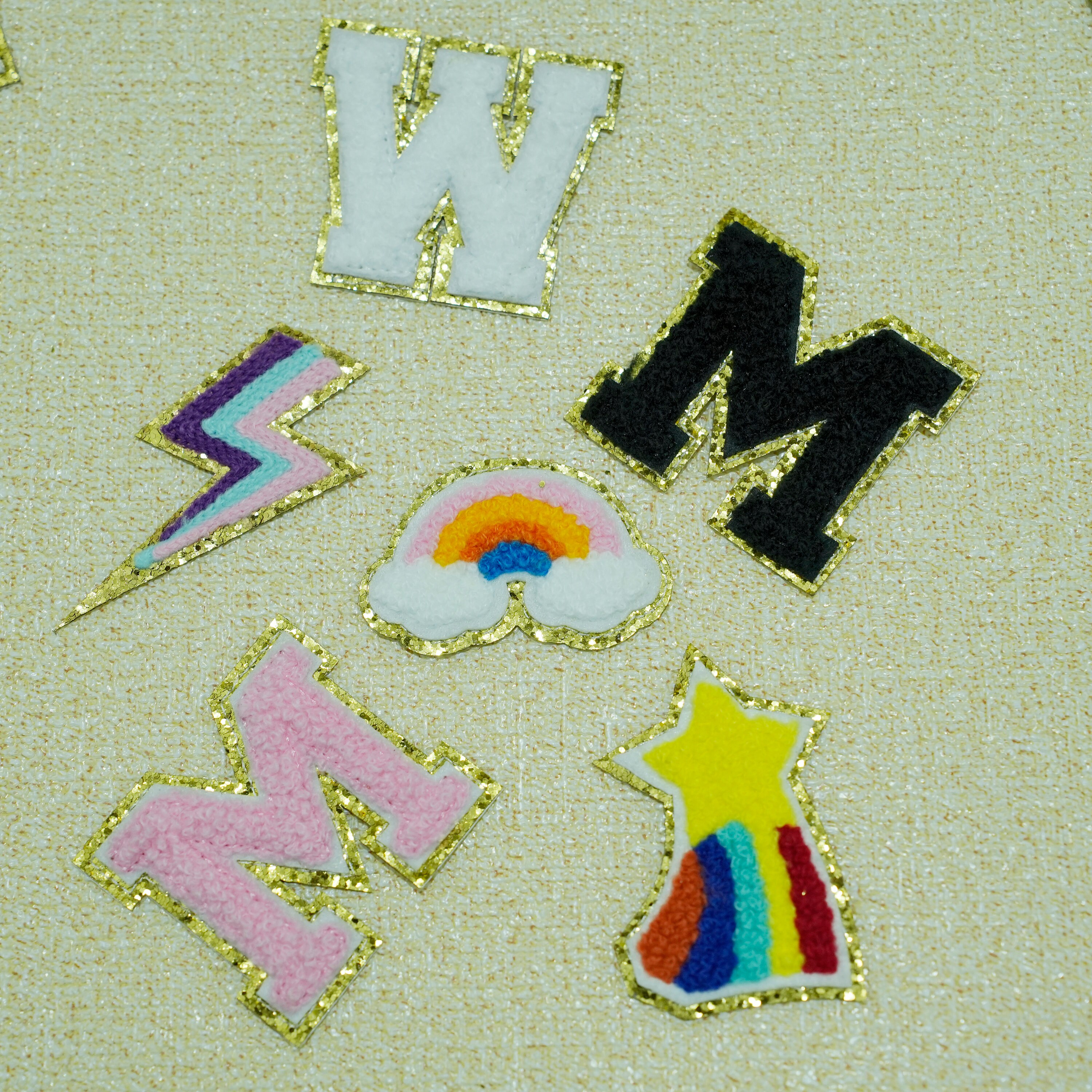 Chenille Letter Patch, Gold Glitter Trim Adhesive and Iron on Varsity ...