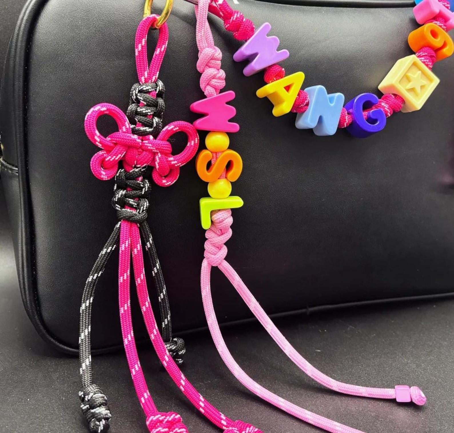 Custom Letter Charms,hot Pink Rope Bag Charms With Color Letters ...