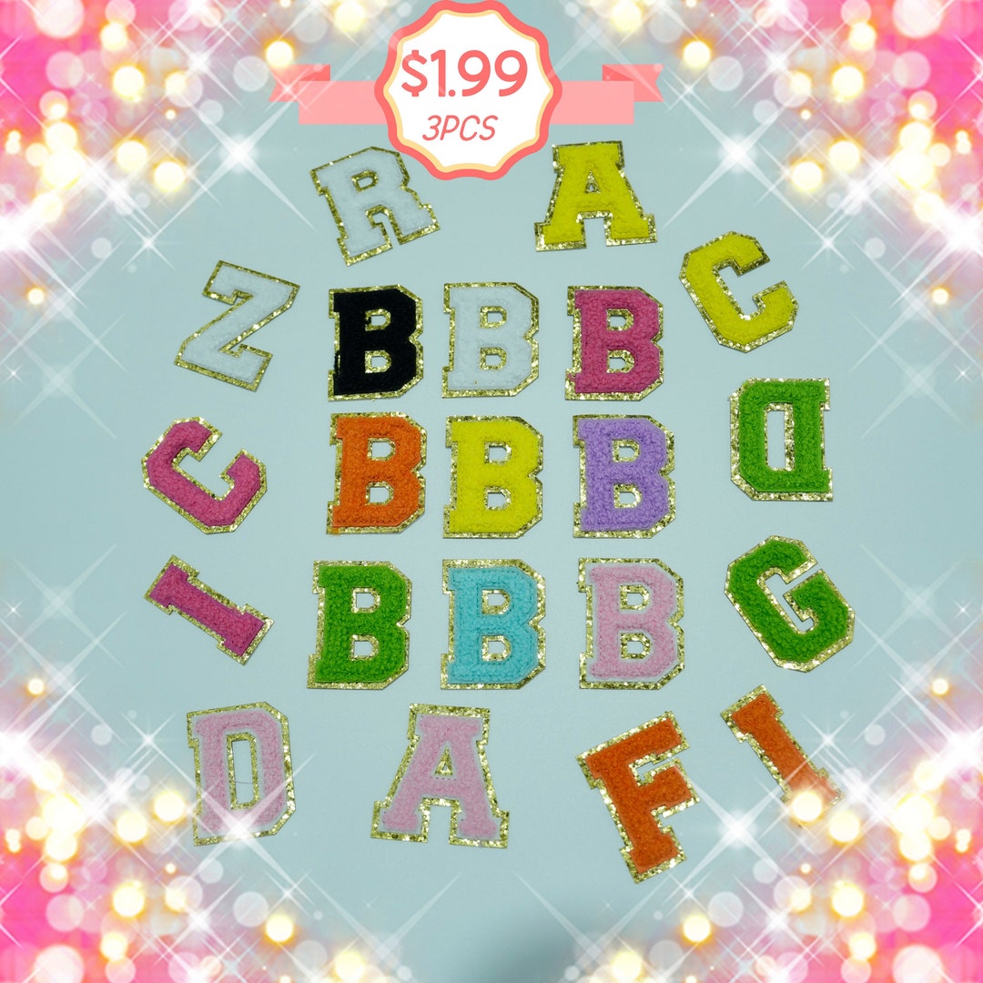 Chenille Letter Patch, Gold Glitter Trim Adhesive and Iron on Varsity ...