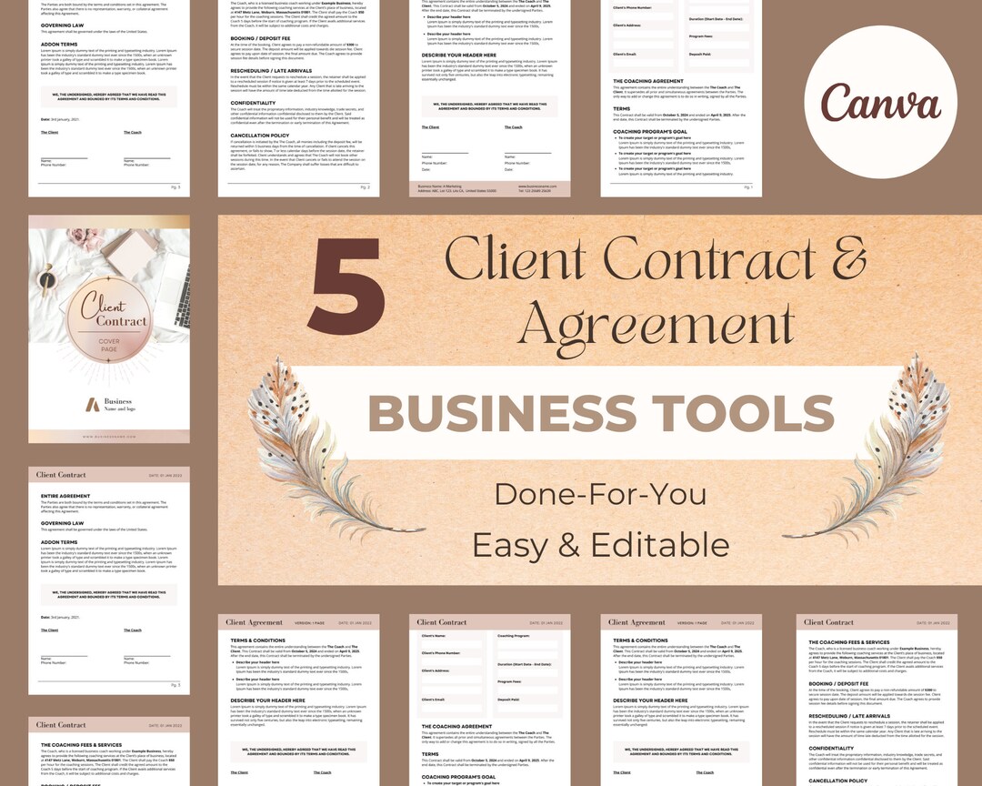 Editable Client Contract Template for Coaching, Agreement Template for Coach, Coaching Contract ...
