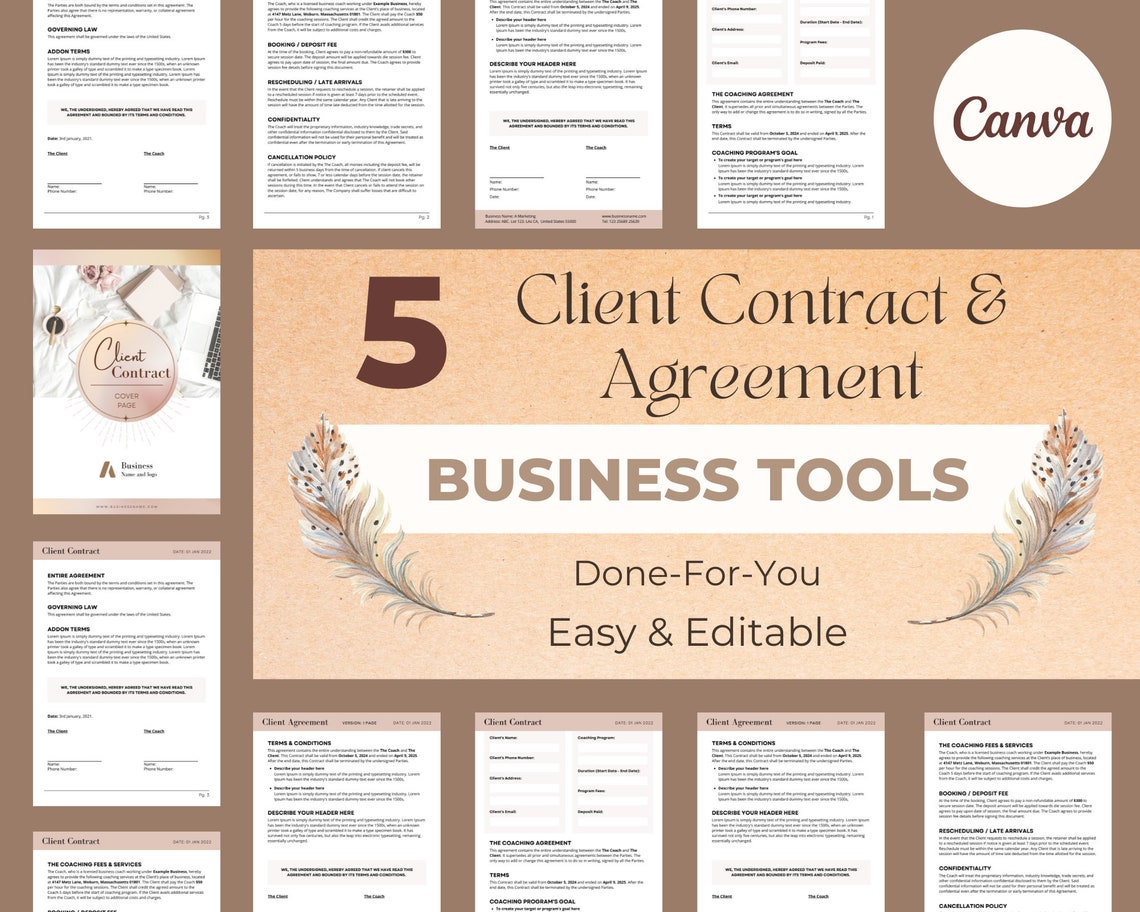 Editable Client Contract Template for Coaching, Agreement Template for ...