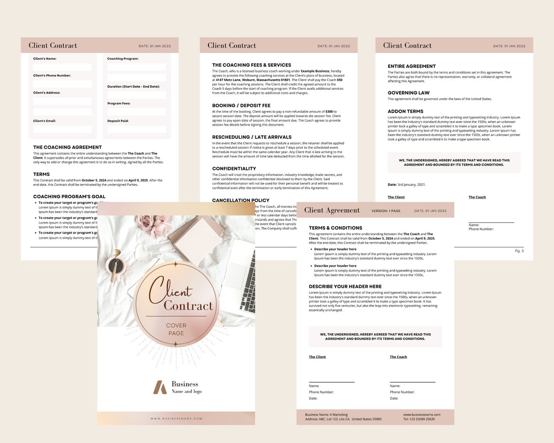 Editable Client Contract Template for Coaching, Agreement Template for ...