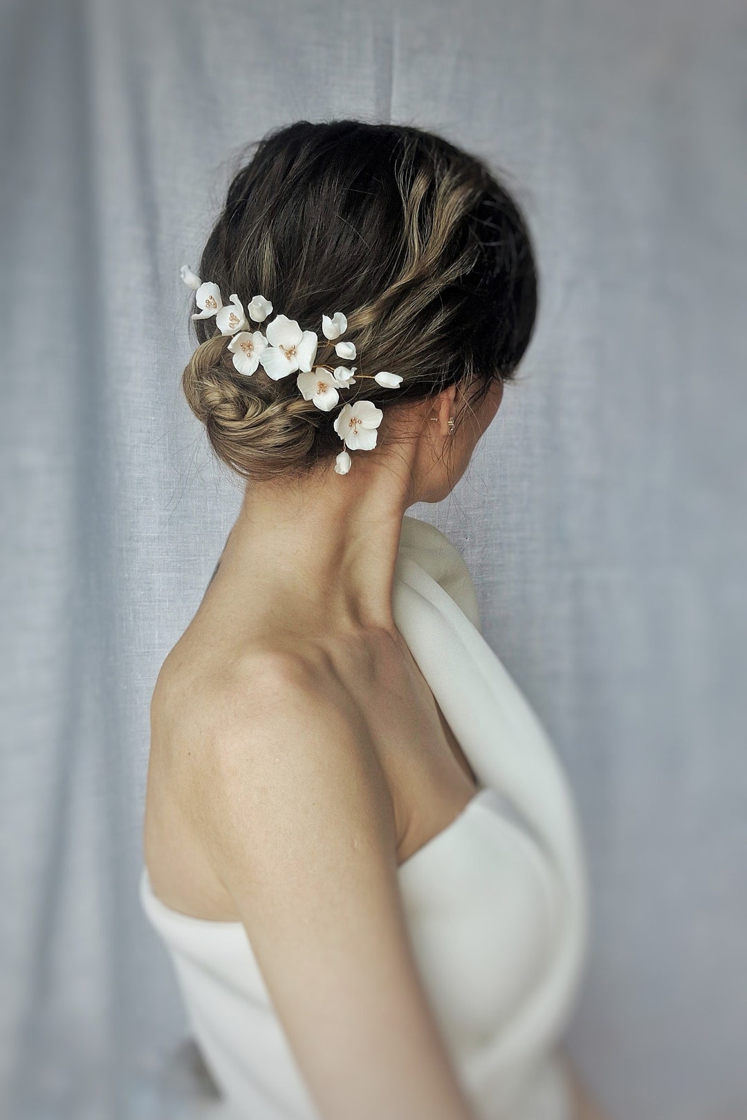 Bridal Flower Hair Pins, Porcelain Hair Pins, Clay Flower Hair Pins ...