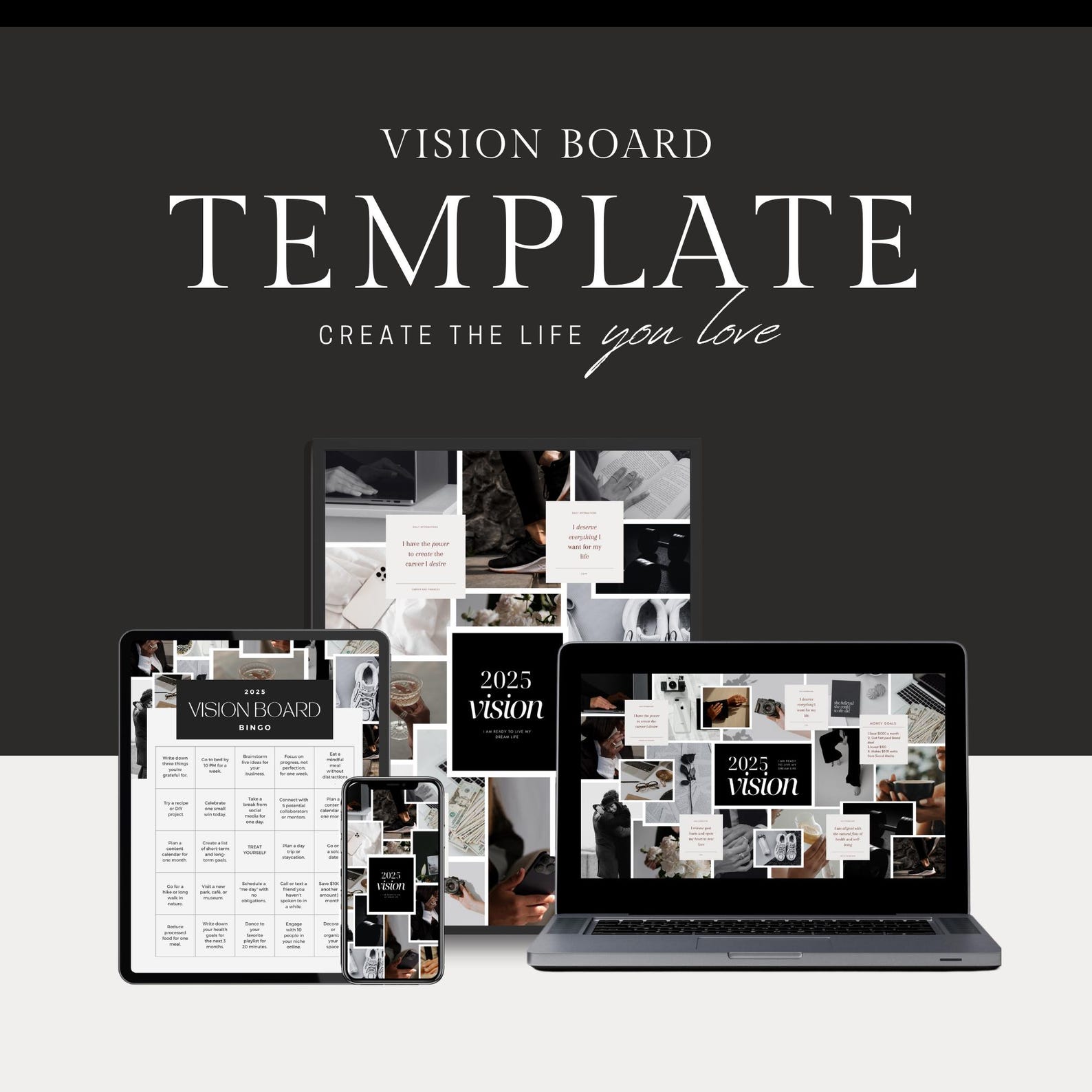 Vision Board Template Canva | Desktop Wallpaper, Poster, Phone ...