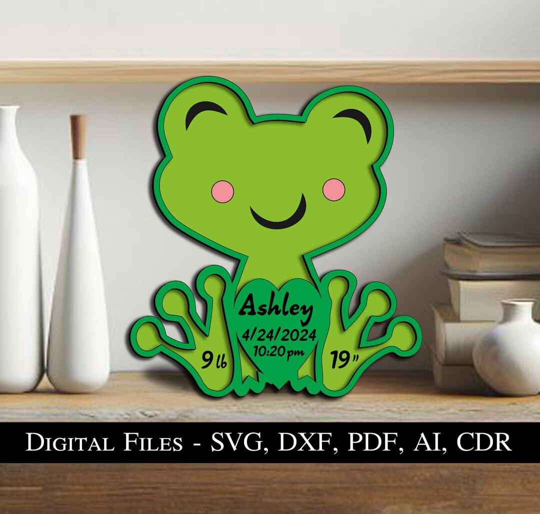 Frog Baby Announcement Birth Sign Gift Newborn Board Present SVG Laser ...