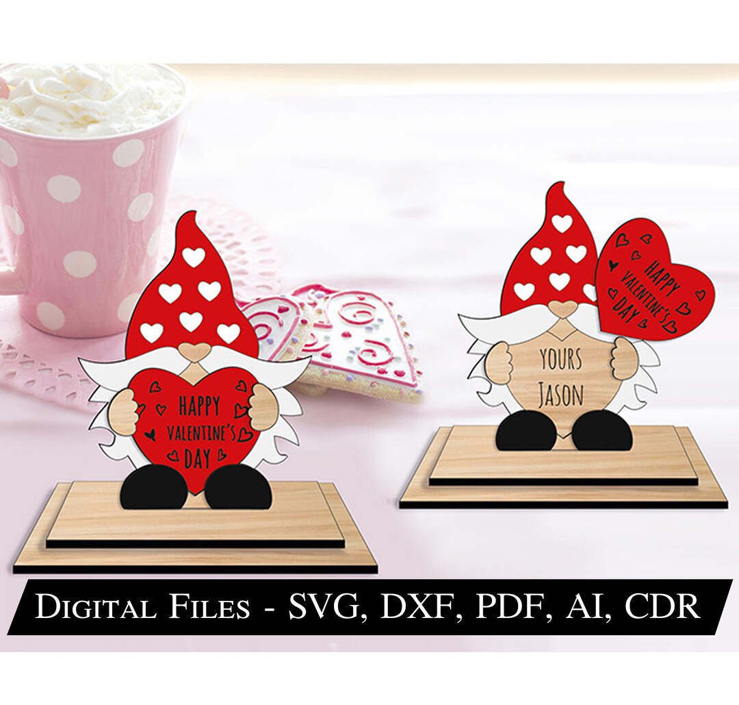 Valentine Day Gnome Heart Slider Holder Gift Kiss Stand Glowforge Love ...