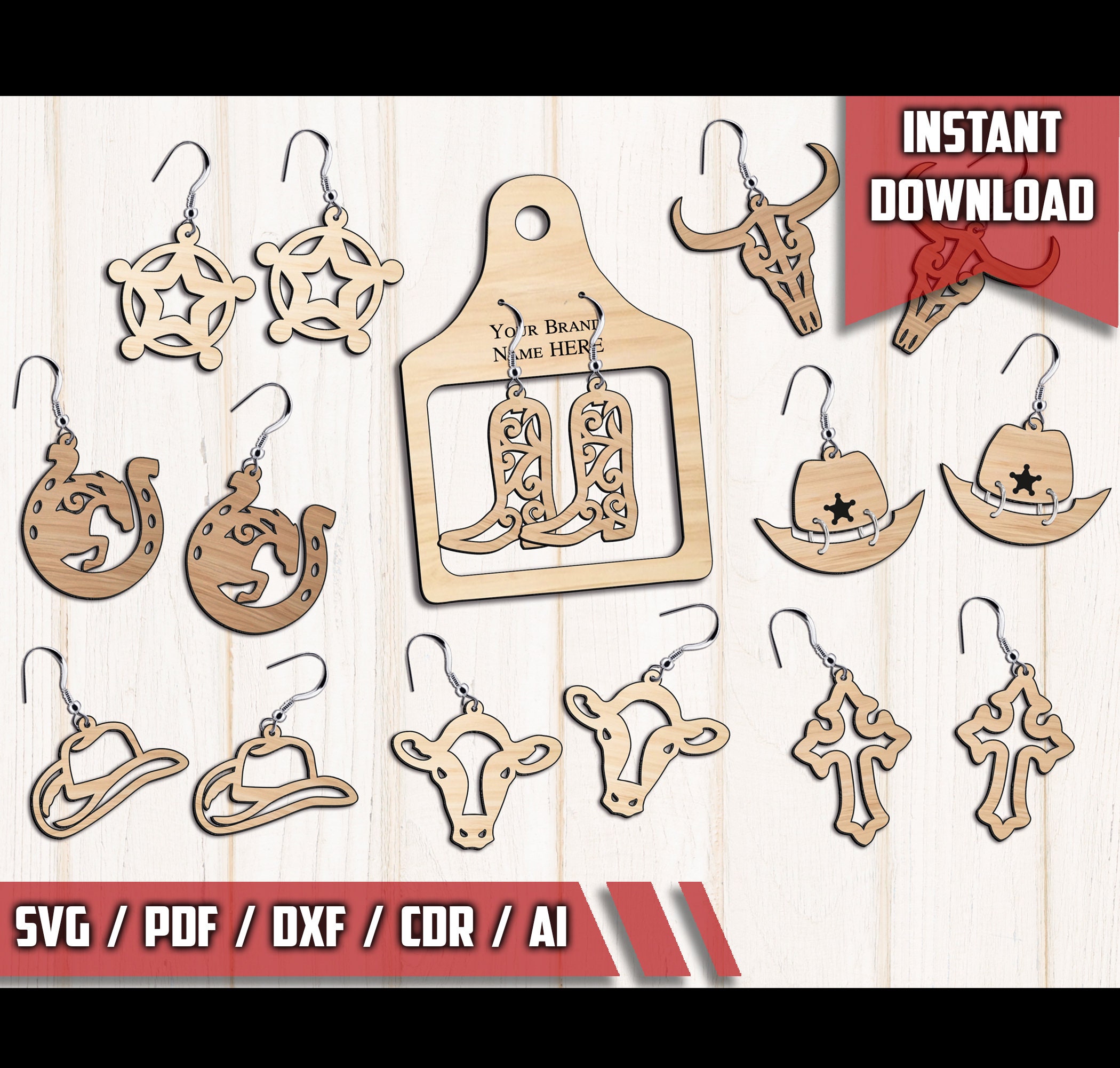 Western Earring SVG Bundle Laser Cut Files Set of 9 Designs - Etsy
