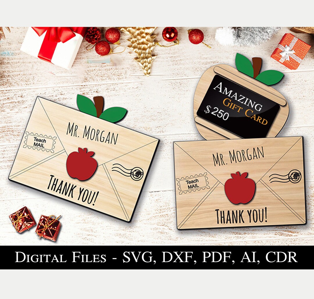 Apple Envelope Gift Card Holder Laser SVG Cut File Teacher Coach ...