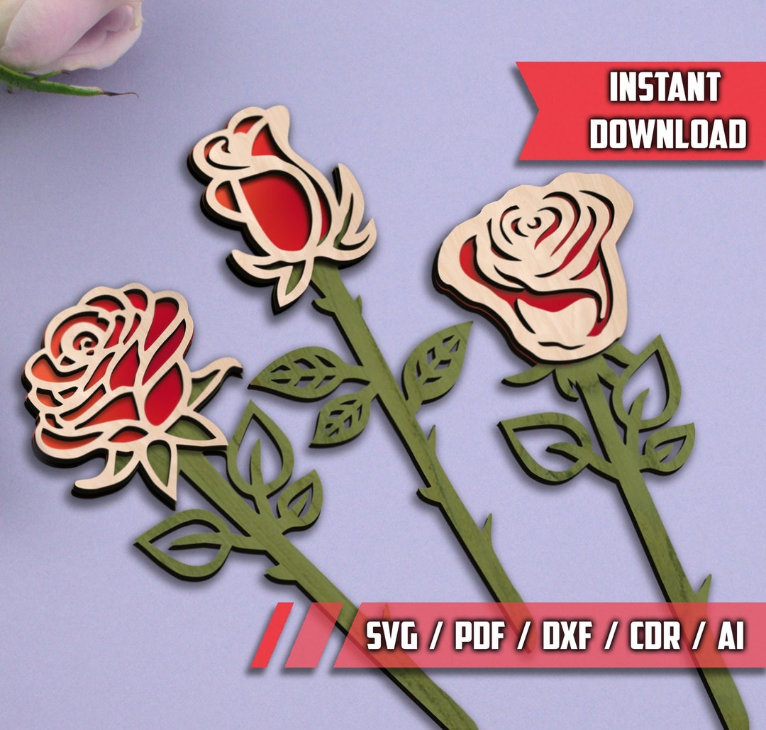 Wooden Laser Cut Roses ,3 Designs, Valentine Day Roses Love Gift ...