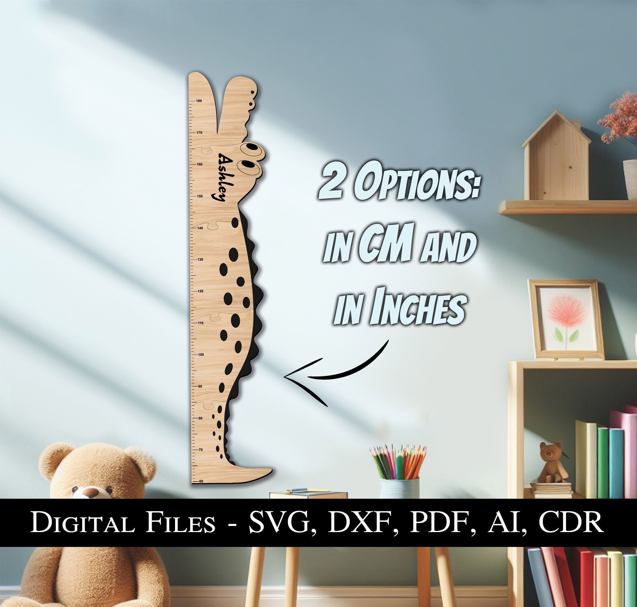 Crocodile Kids Growth Chart Ruler SVG Laser Glowforge Puzzle Baby Board ...