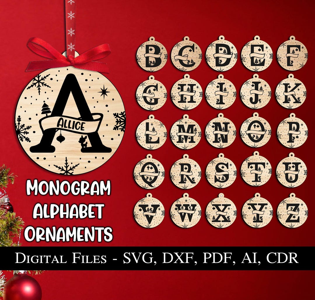 26 Christmas Monogram Letter Ornaments Alphabet Holiday Gift ...