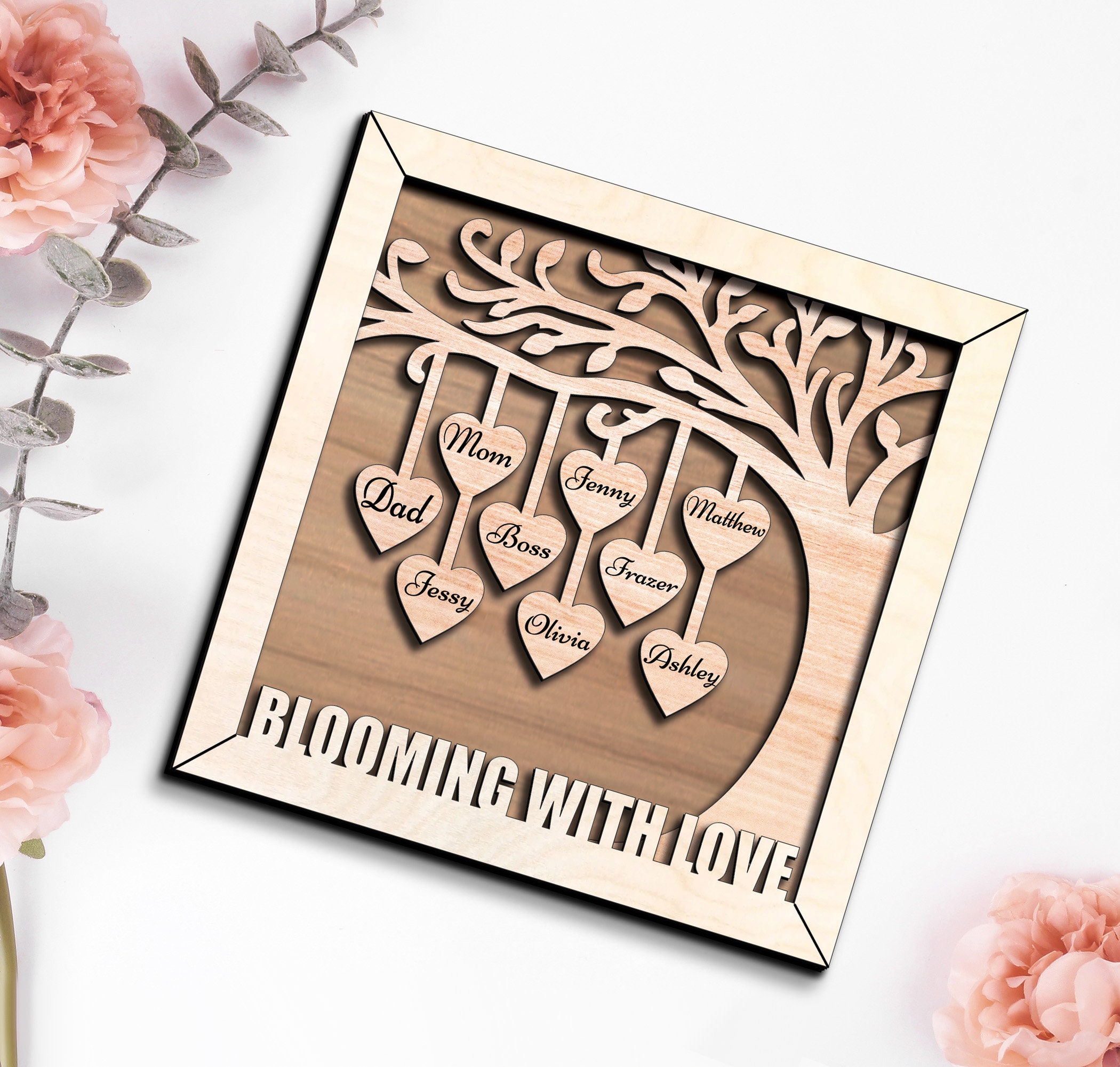 2-10 Names Personalized Family Tree Frame,svg Laser-ready Cut File ...