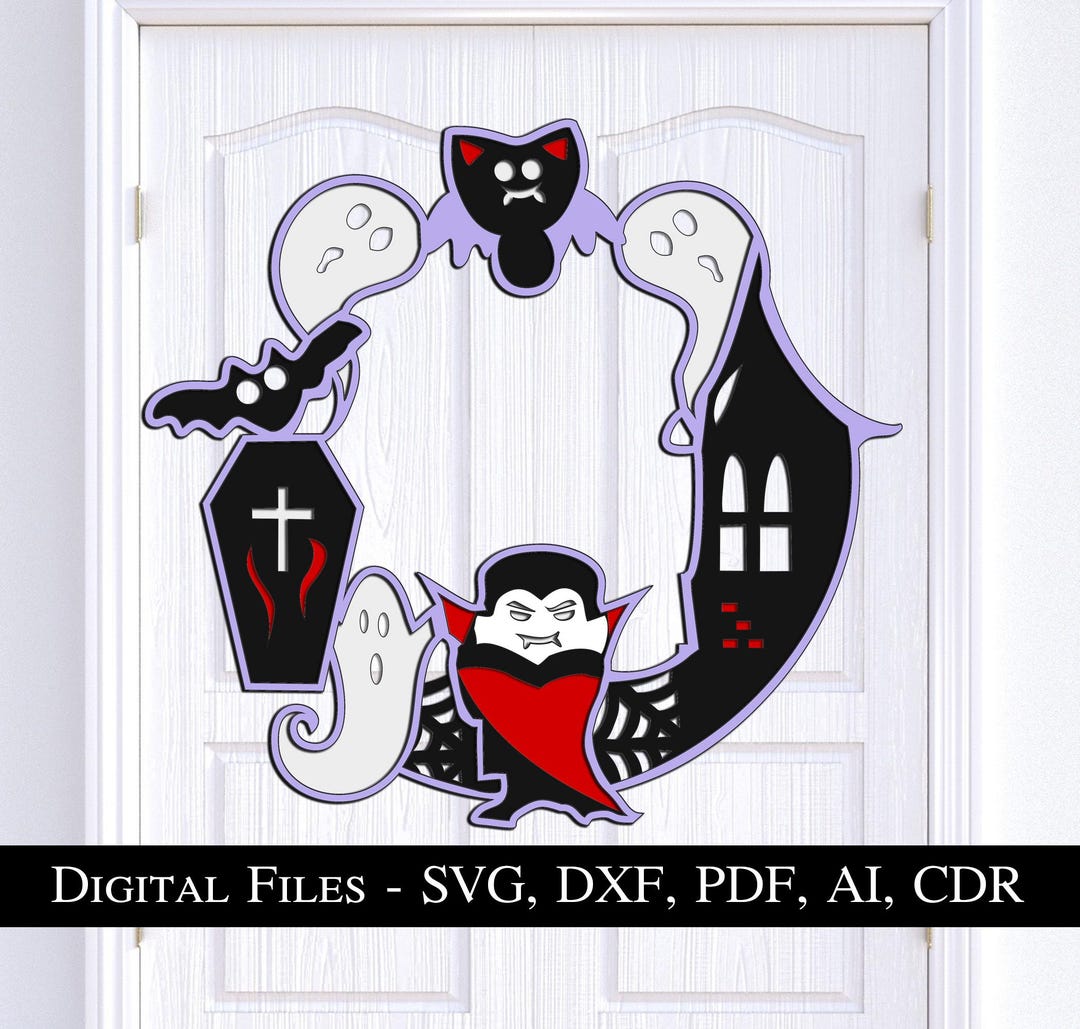 Halloween Vampire Wreath Door Hanger Cricut Silhouette Paper - Etsy