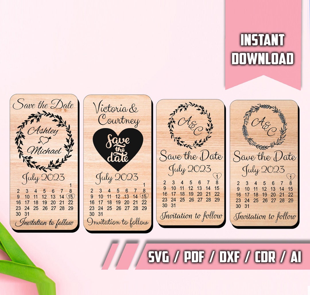Calendar Save the Dates 4 Designs Bundle Set SVG Rustic Wedding ...