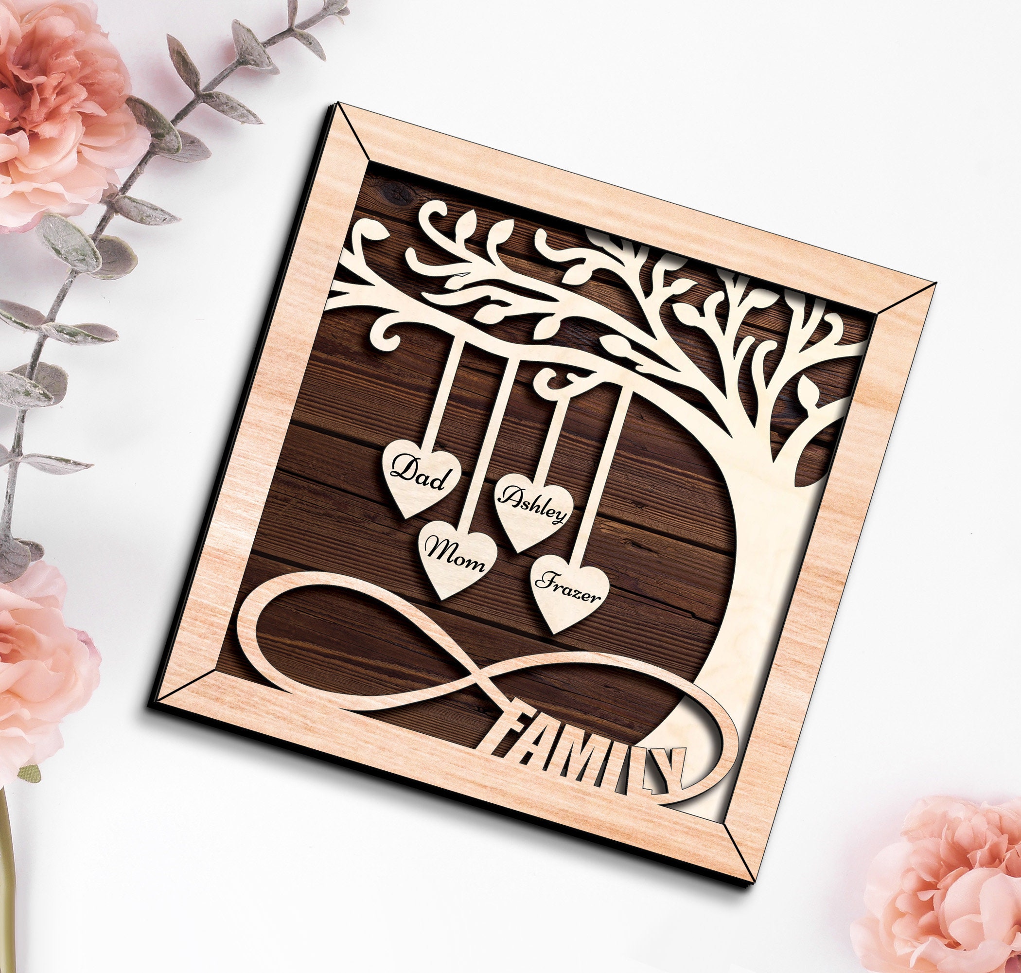 2-10 Names Personalized Family Tree Frame,svg Laser-ready Cut File ...