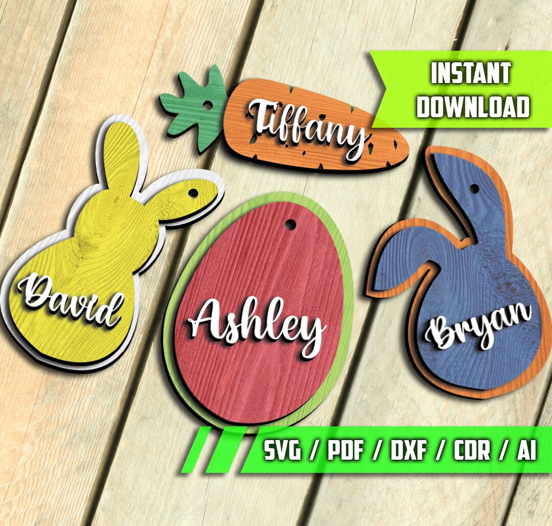 Easter Bunny Basket Name Tags Cut Outs Forms Carrot Egg SVG Bundle ...