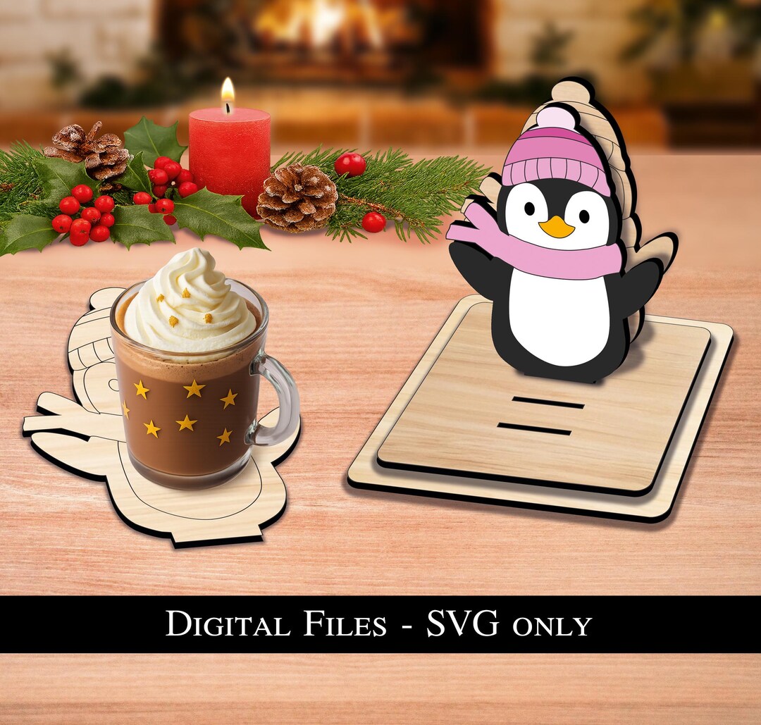 Penguin Coaster Set With Stand SVG Laser Cut Winter Home Table ...
